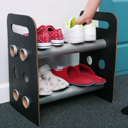 HOME DZINE Craft Ideas | Recycle Cardboard Box and Tube into Shoe Rack
